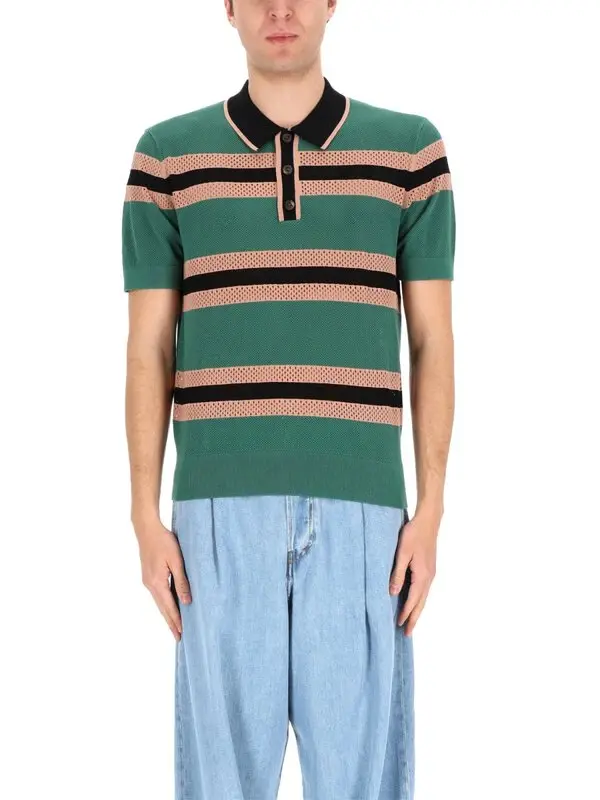 Dries Van Noten Perforated Mercy Stripe Polo Shirt