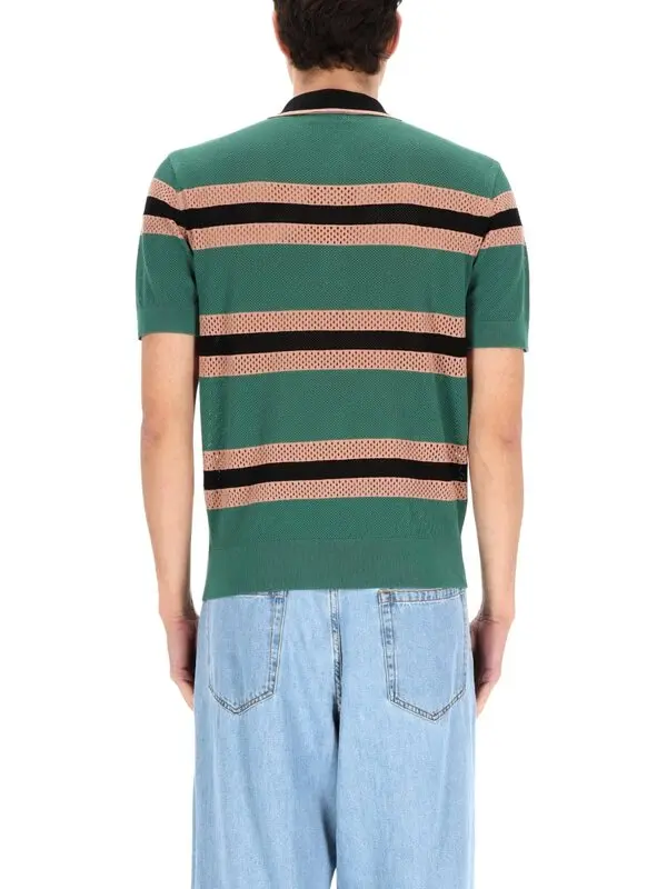 Dries Van Noten Perforated Mercy Stripe Polo Shirt
