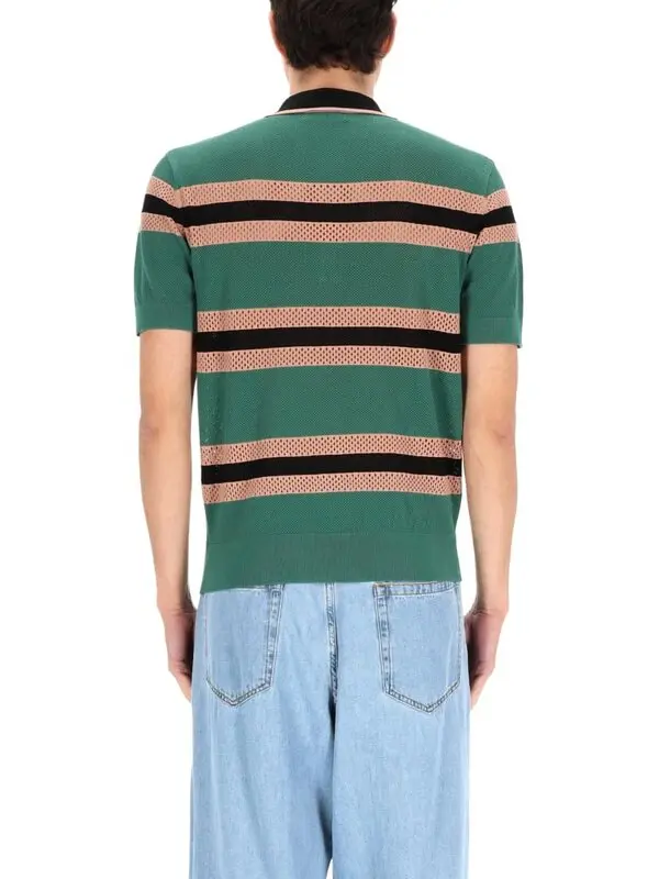 Dries Van Noten Perforated Mercy Stripe Polo Shirt - Green