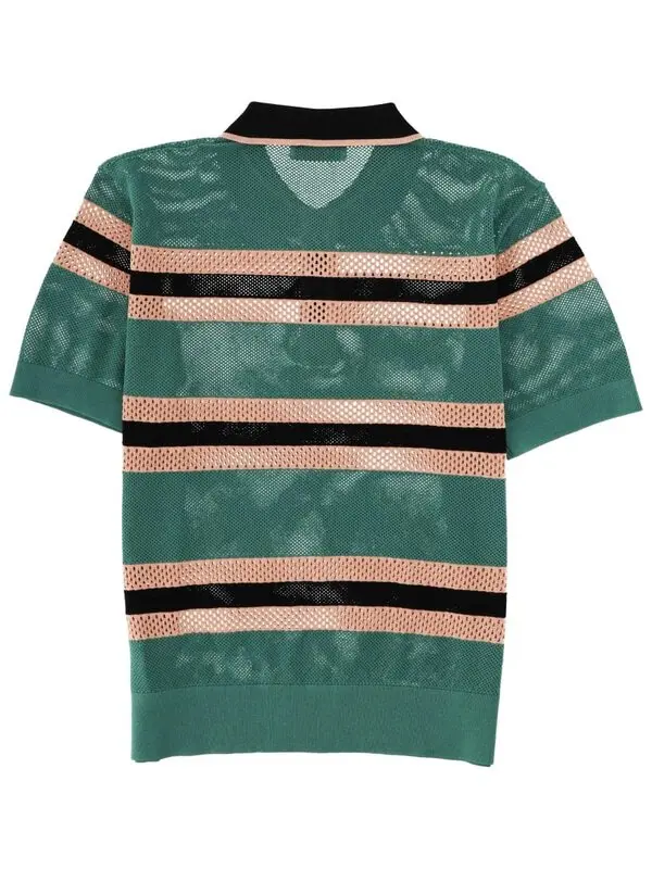 Dries Van Noten Perforated Mercy Stripe Polo Shirt - Green
