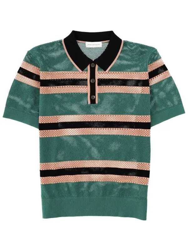 Dries Van Noten Perforated Mercy Stripe Polo Shirt - Green