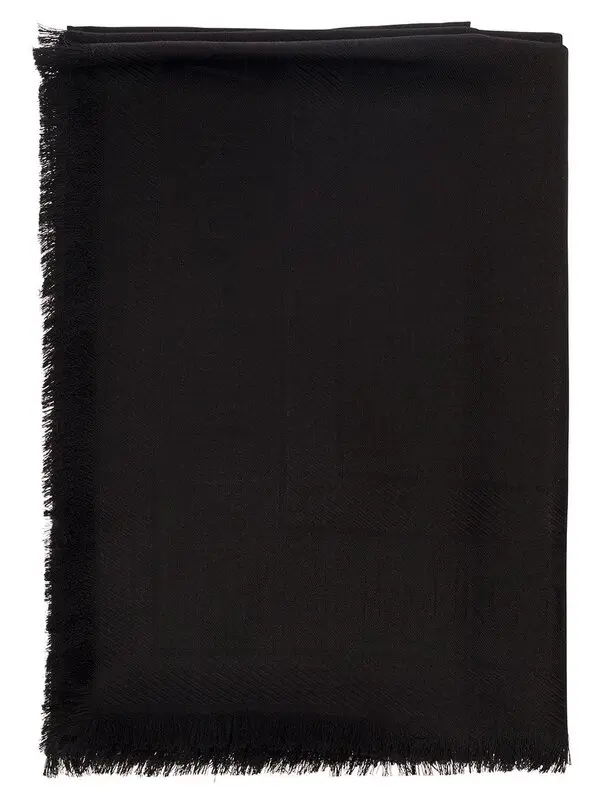Saint Laurent Black Scarf With Jacquard Logo And Fringed Hem In Wool And Silk - Multicolor