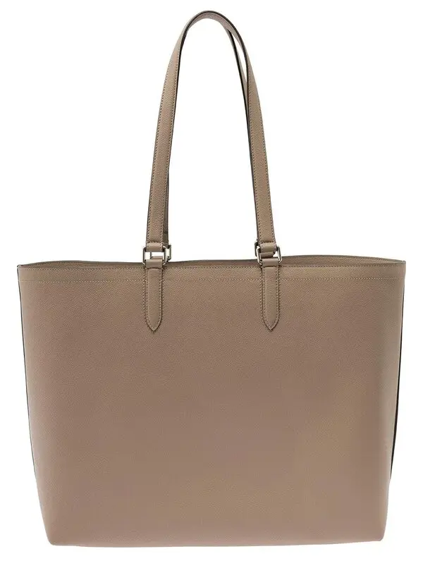 Fendi Beige Tote Bag With Embossed Logo In Leather