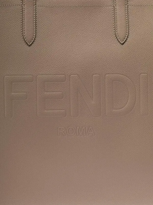 Fendi Beige Tote Bag With Embossed Logo In Leather - Multicolor