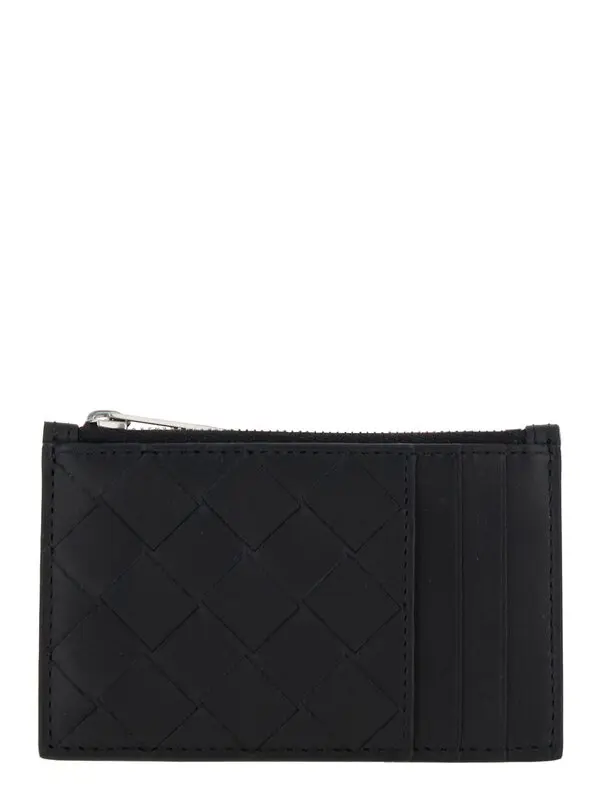 Bottega Veneta Black Card-holder With Intreccio Motif In Leather - Multicolor