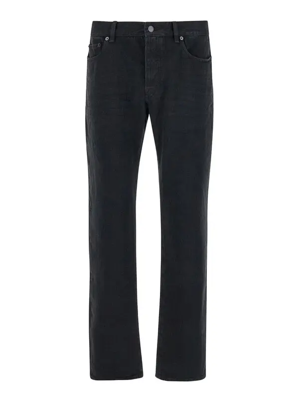 Saint Laurent Black Slim Jeans With Logo Patch In Denim