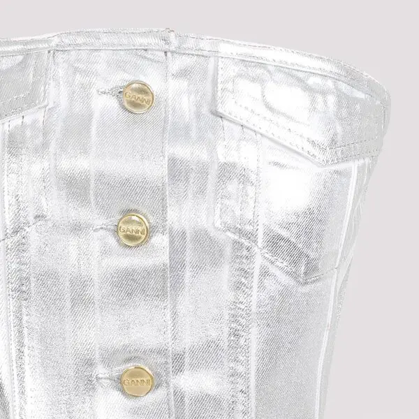 GANNI Foil Corsage Denim Top