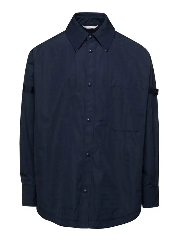 Thom Browne Oversized Blue Shirt With Patch Pockets In Polyamide Blend - Multicolor