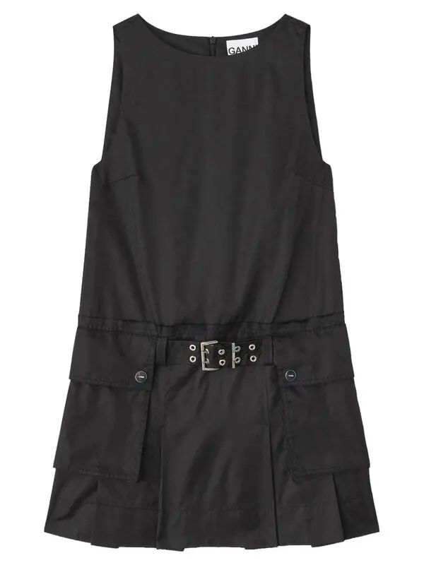 GANNI Mini Dress With Belt - Black