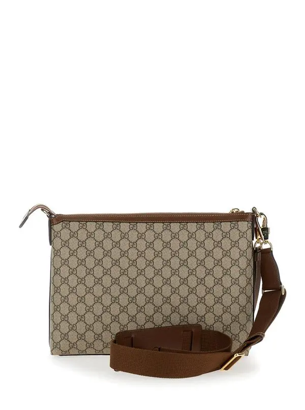 Gucci Beige And Ebony Pouch With Gg Patch In Gg Supreme Canvas