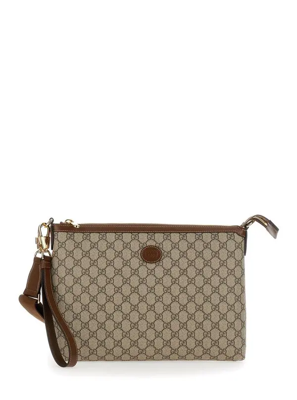 Gucci Beige And Ebony Pouch With Gg Patch In Gg Supreme Canvas - Multicolor
