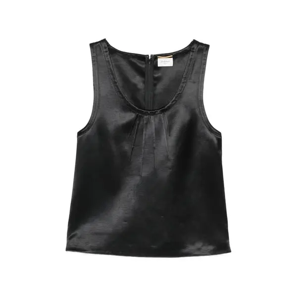 Saint Laurent Pleated Scoop Neck Sleeveless Top - Black