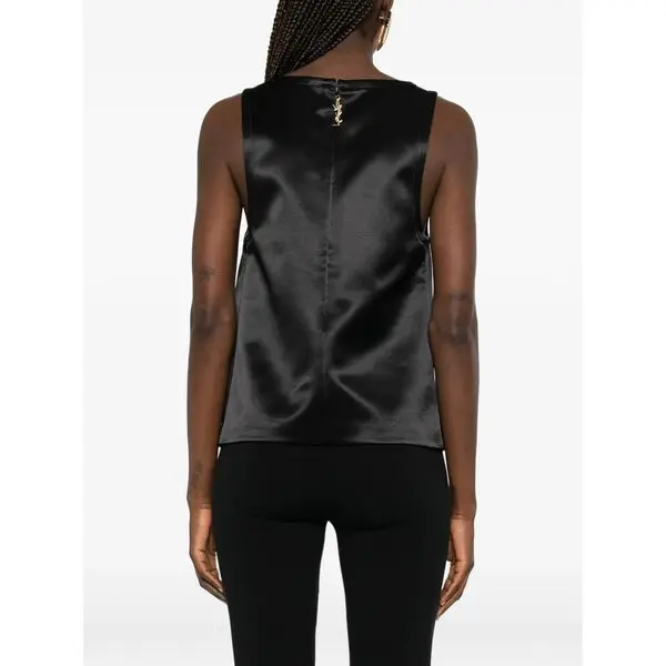 Saint Laurent Pleated Scoop Neck Sleeveless Top - Black