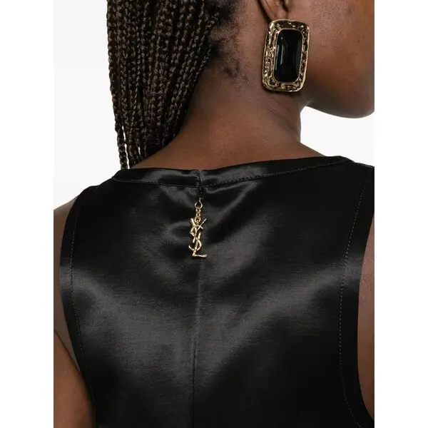 Saint Laurent Pleated Scoop Neck Sleeveless Top - Black