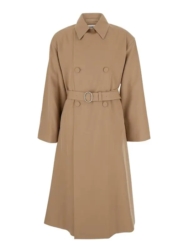 JIL SANDER Beige Double Breasted Trench With Belt In Wool - Multicolor