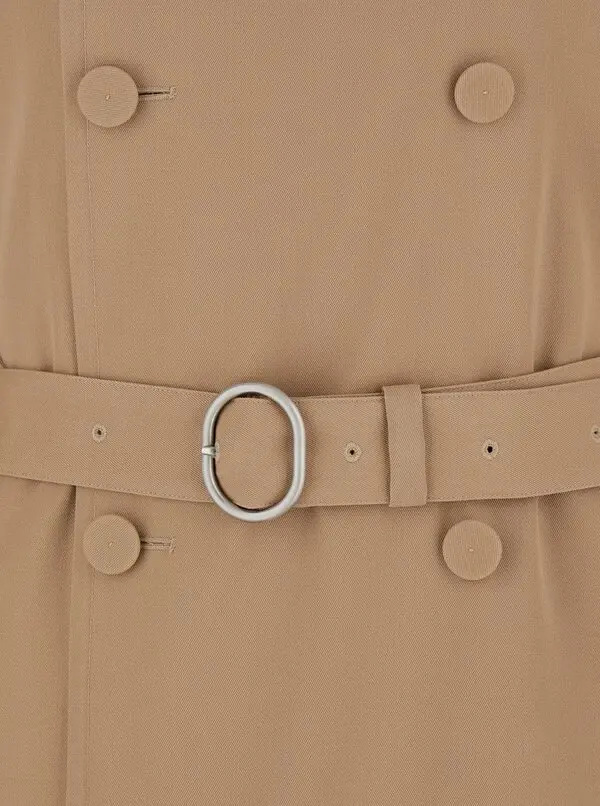 JIL SANDER Beige Double Breasted Trench With Belt In Wool
