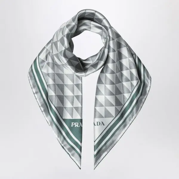 Prada Emerald Printed Silk Twill Scarf 90x90 - Green