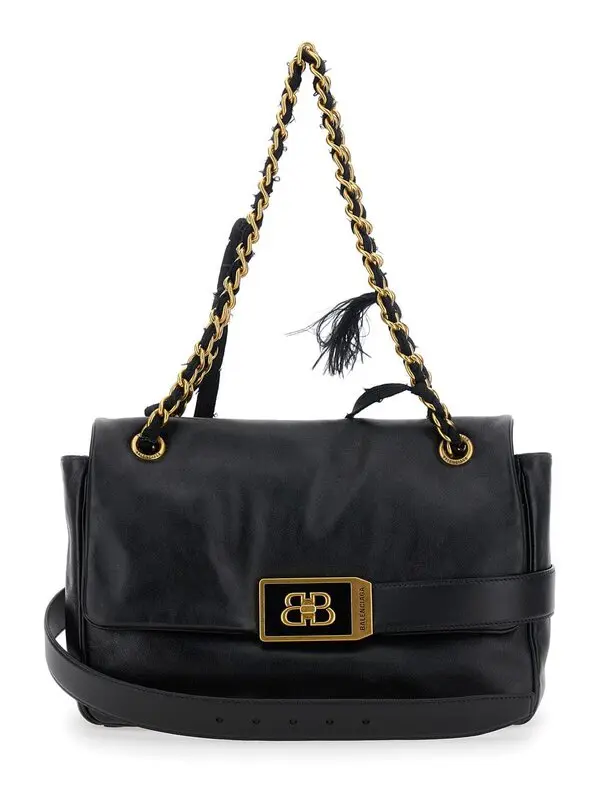 Balenciaga Modu Flap' Black Crossbody Bag With Logo Plaque On The Front In Leather - Multicolor