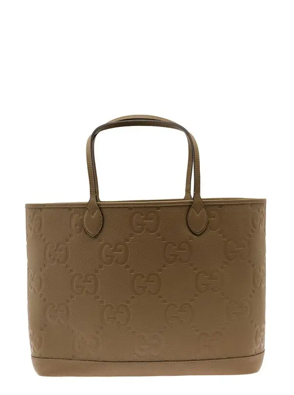 Gucci Jumbo' Beige Handbag With All-over Logo In Leather - Multicolor
