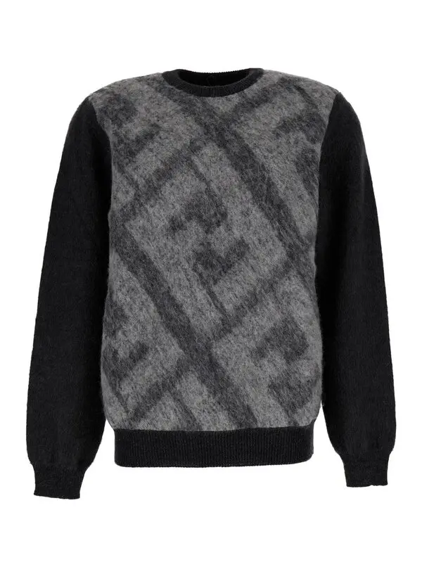 Fendi Grey Sweater With Jacquard Ff Motif In Wool