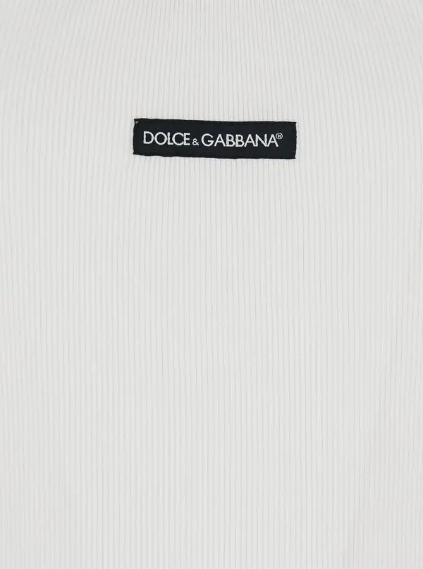 Dolce & Gabbana Sleeveless Tank Top With Round Neck And Logo Patch On The Front In Cotton For - White