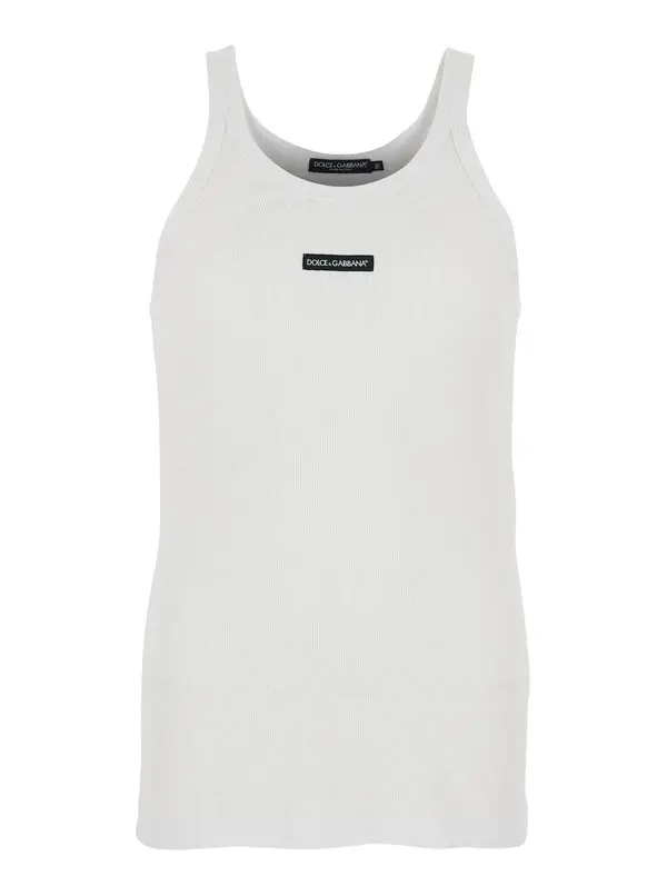 Dolce & Gabbana Sleeveless Tank Top With Round Neck And Logo Patch On The Front In Cotton For - White