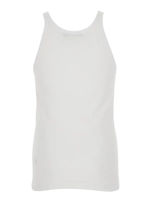 Dolce & Gabbana Sleeveless Tank Top With Round Neck And Logo Patch On The Front In Cotton For - White