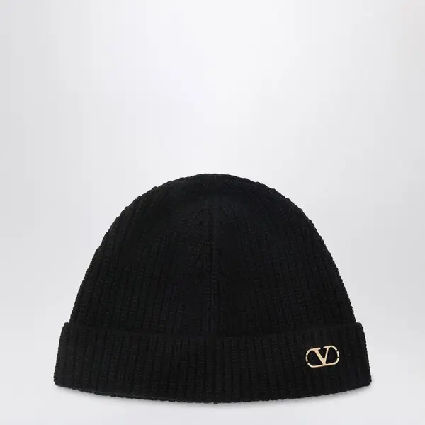 Valentino Garavani Vlogo Signature Beanie In Cashmere - Black