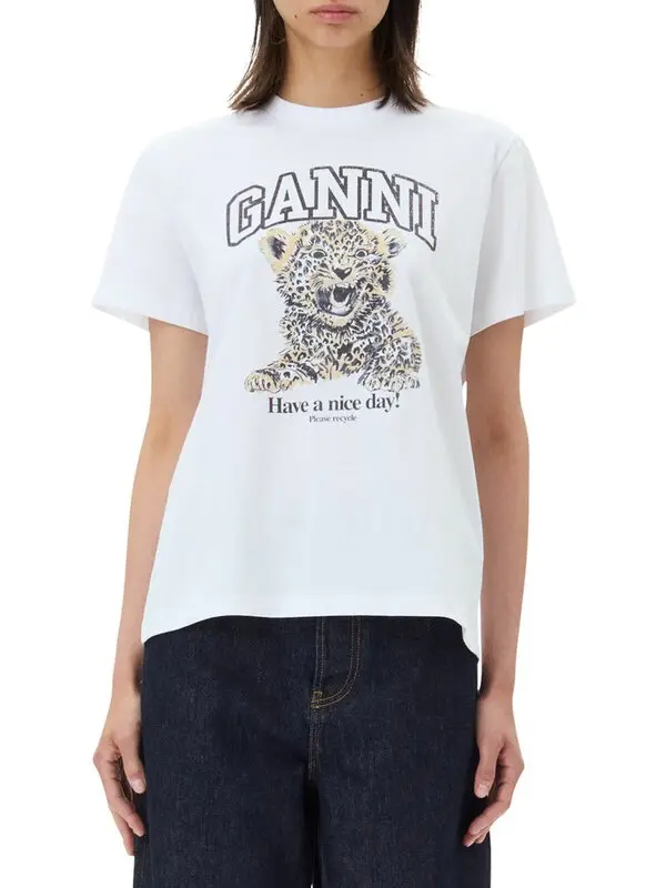 GANNI Jersey T-shirt With Print - White