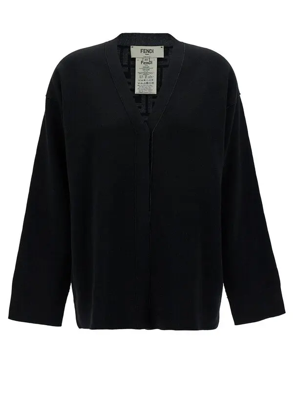 Fendi Black Reversible Cardigan With Jacquard Ff Motif In Knit - Multicolor