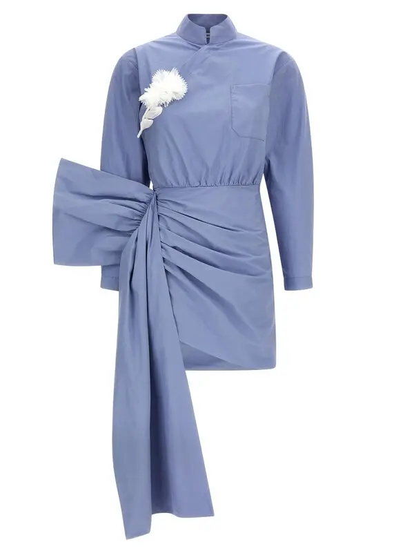 SELF-PORTRAIT Cotton Tie Side Mini' Dress - Blue