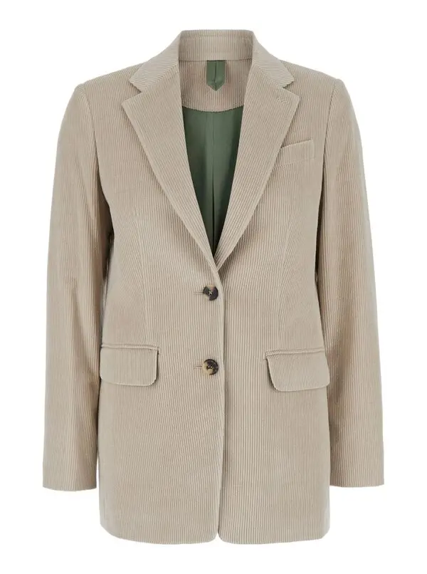 Max Mara Kuban' Beige Single-breasted Jacket With Notched Revers In Cotton Blend - Multicolor