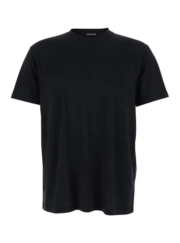 TOM FORD Crew Neck T-shirt With Logo Embroidery On The Front In Cotton Blend For - Black