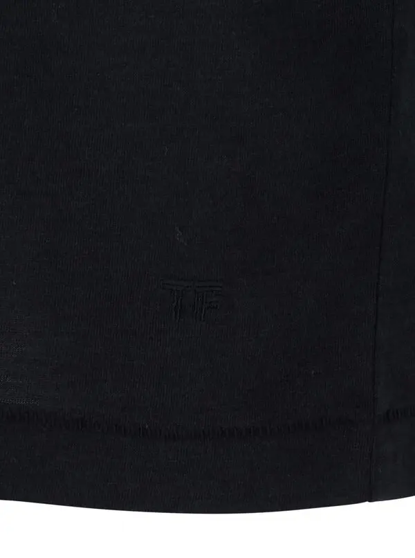 TOM FORD Crew Neck T-shirt With Logo Embroidery On The Front In Cotton Blend For - Black
