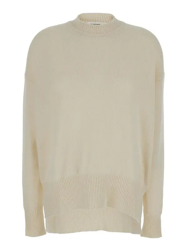 JIL SANDER Beige Ribbed Pullover In Cashmere