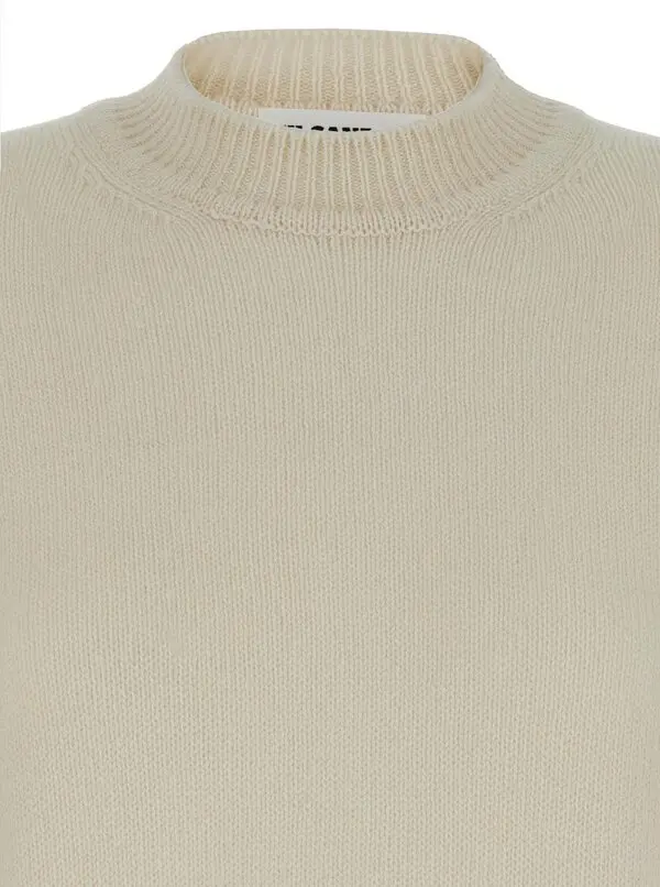 JIL SANDER Beige Ribbed Pullover In Cashmere