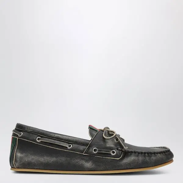 Gucci Leather Boat Shoes With Washed Effect - Black