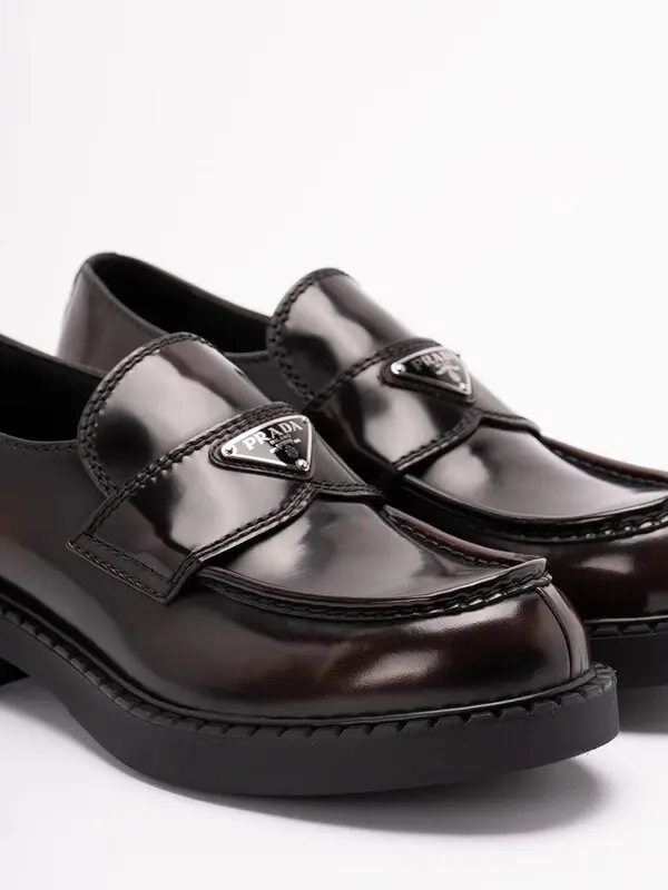Prada Chocolate Brushed Leather Loafers