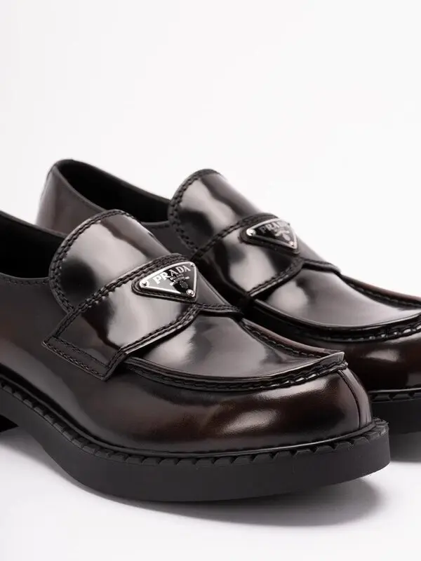 Prada Chocolate Brushed Leather Loafers - Multicolor