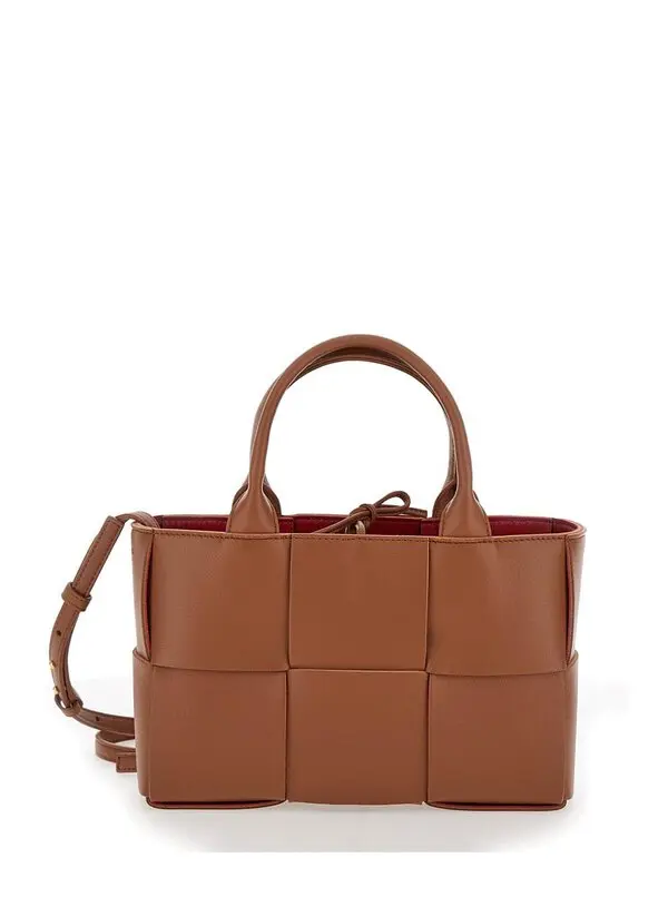 Bottega Veneta Arco Tote Mini' Brown Handbag With Intreccio Motif In Leather - Multicolor