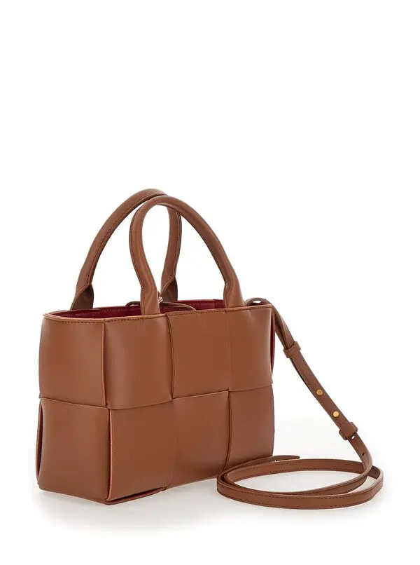 Bottega Veneta Arco Tote Mini' Brown Handbag With Intreccio Motif In Leather - Multicolor