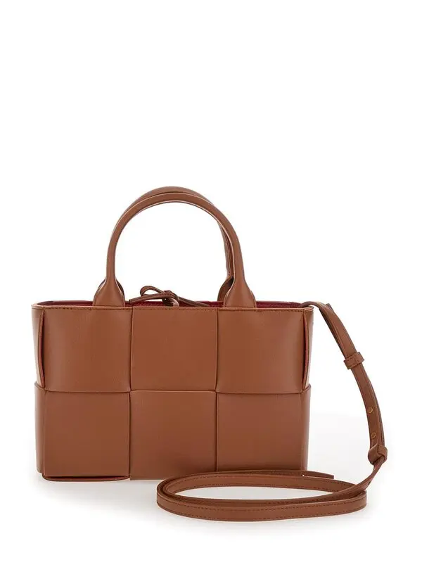 Bottega Veneta Arco Tote Mini' Brown Handbag With Intreccio Motif In Leather - Multicolor