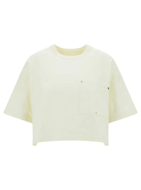 Bottega Veneta White Crop T-shirt With Patch Pockets In Cotton - Multicolor
