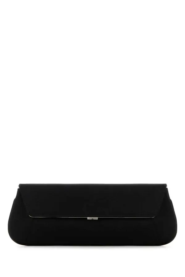 Amina Muaddi Satin Ami Clutch - Black