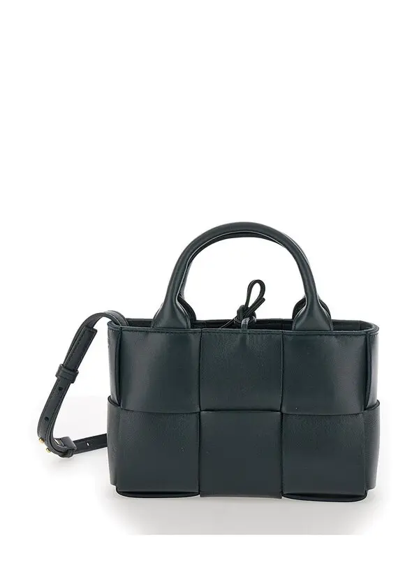 Bottega Veneta Candy Arco' Dark Green Handbag With Intreccio Motif In Leather - Multicolor
