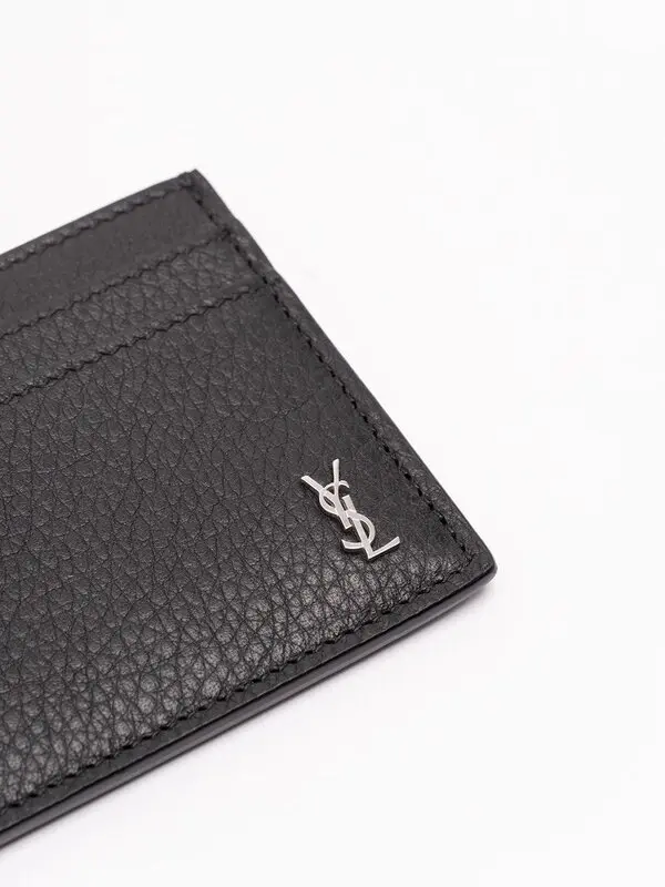 Saint Laurent Tiny Cassandre Card Case In Grained Leather