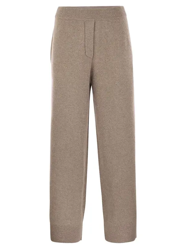 Brunello Cucinelli English Rib Cashmere And Viscose Knit Trousers - Cream