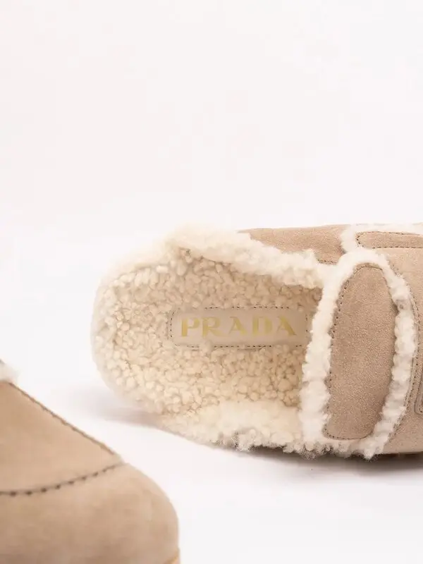 Prada Suede And Shearling Mules