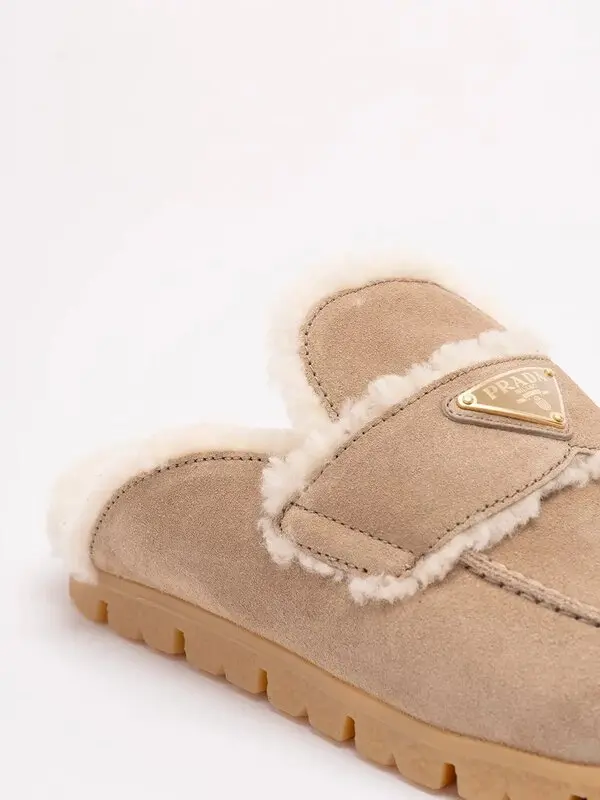 Prada Suede And Shearling Mules