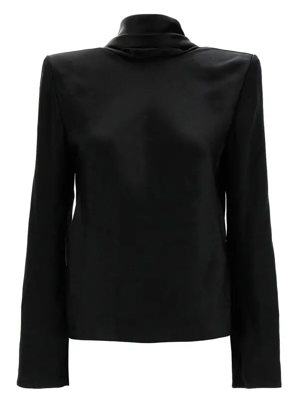 Saint Laurent Black Blouse With Cowl-back In Silk Satin - Multicolor